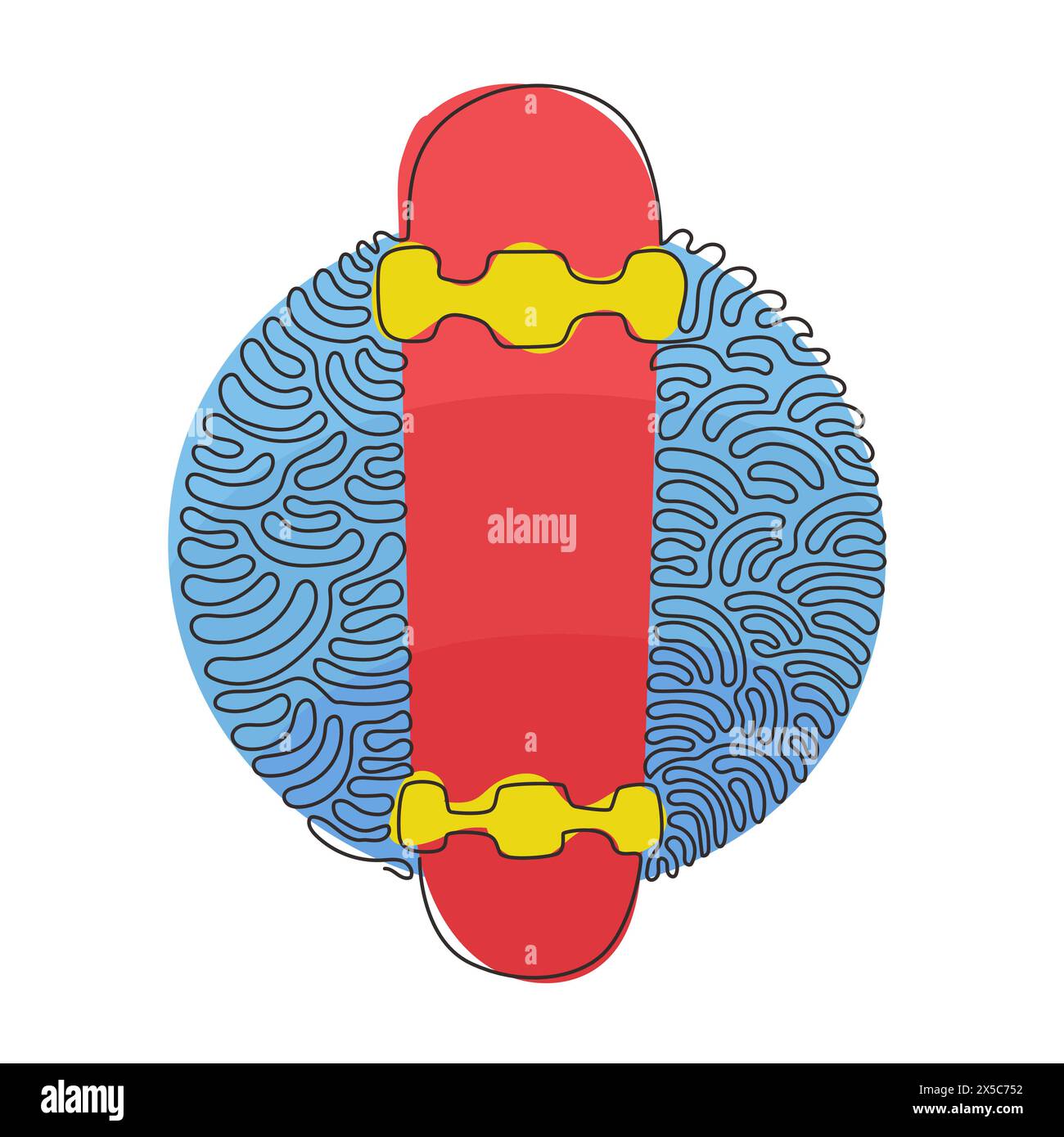 Single continuous line drawing skateboard, back side. Empty plywood ...