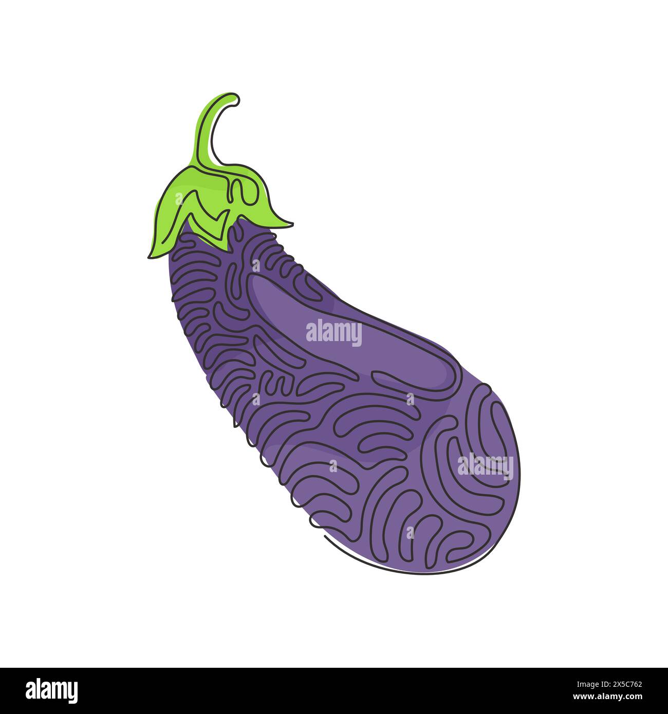 Single Continuous Line Drawing Fresh Juicy Fruit Eggplant Icon