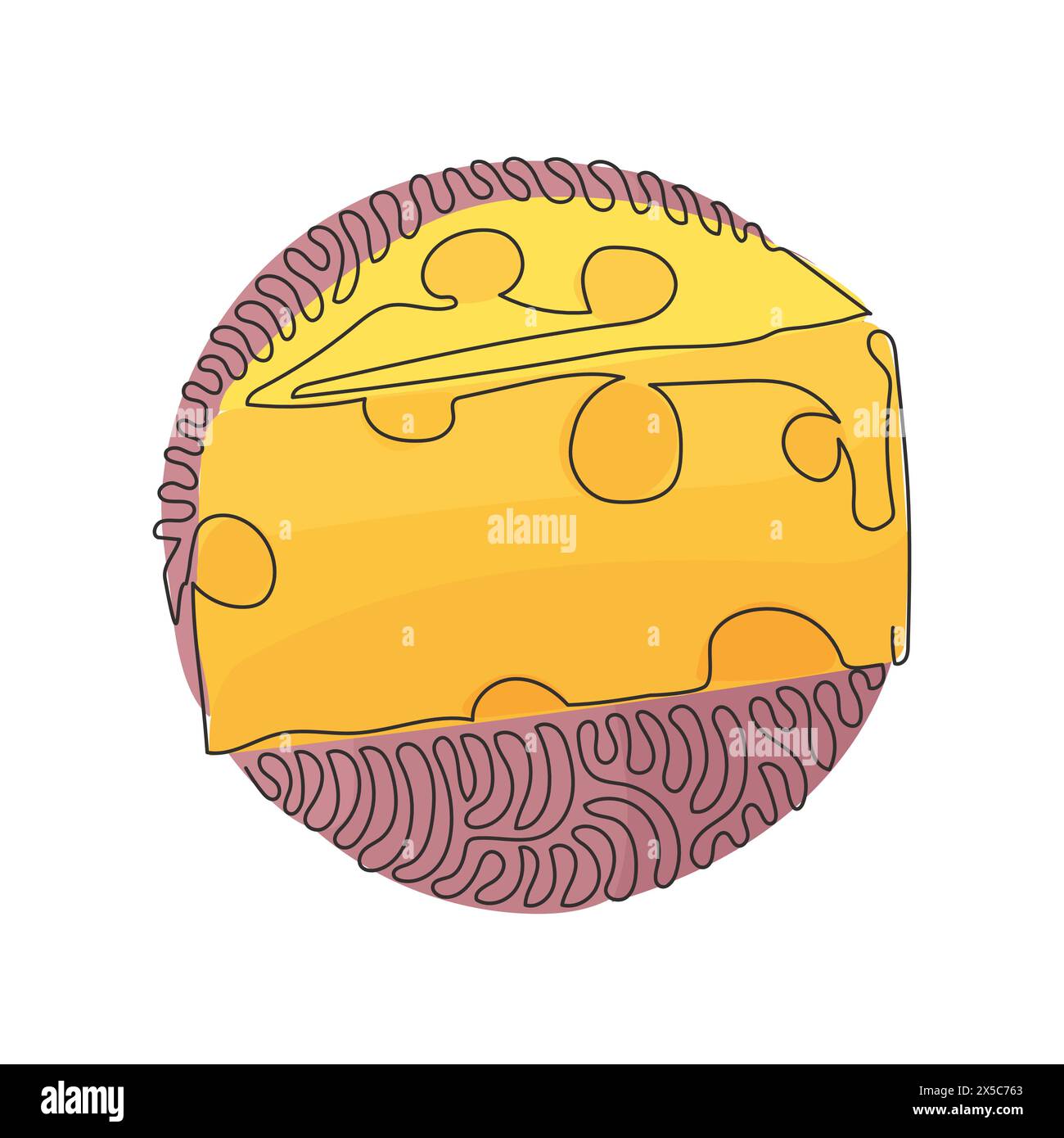 Single one line drawing cheddar cheese simple gradient logo with holes realistic triangle form ...