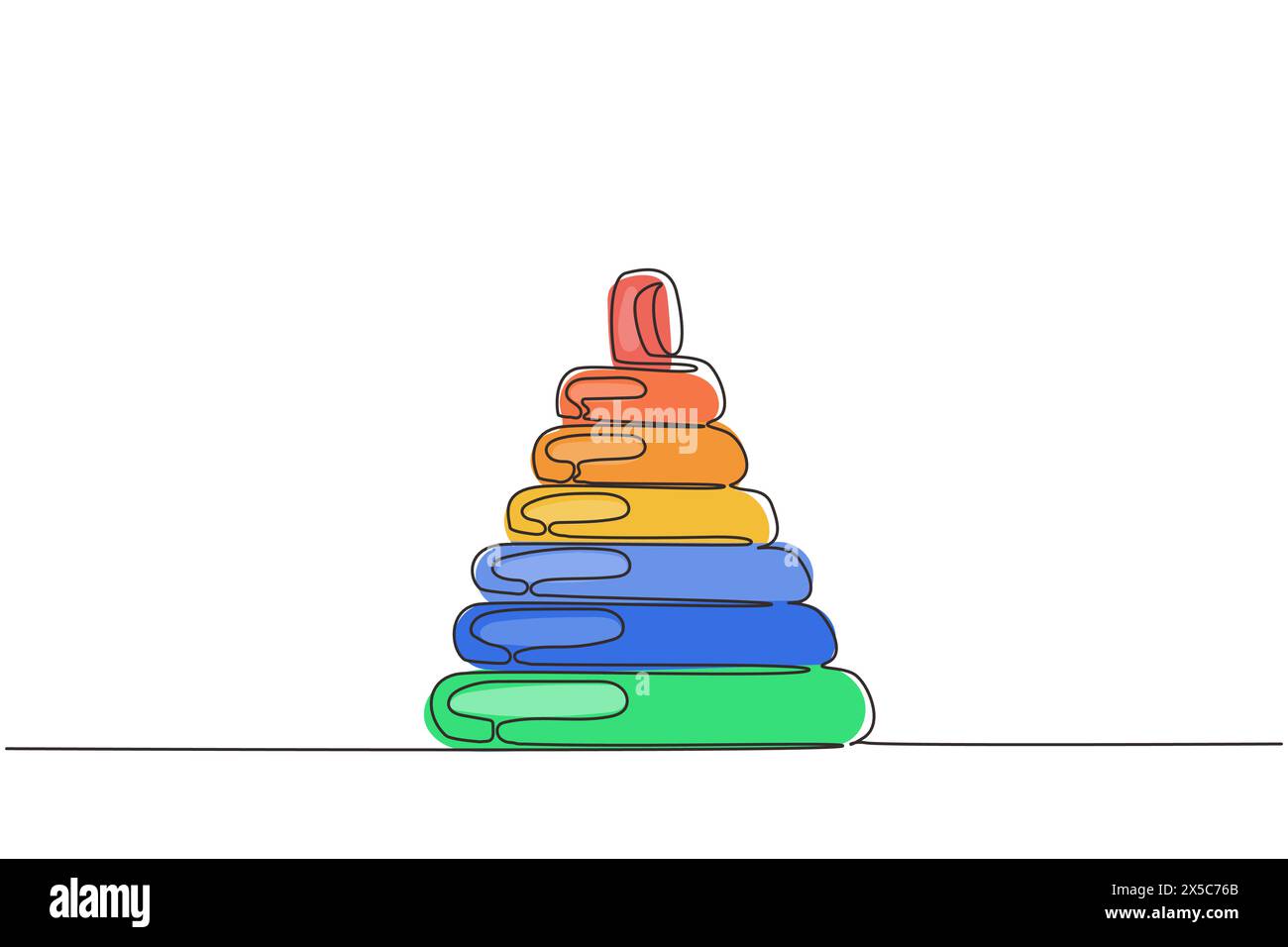 Single continuous line drawing children's plastic toy pyramid. Pyramid ...