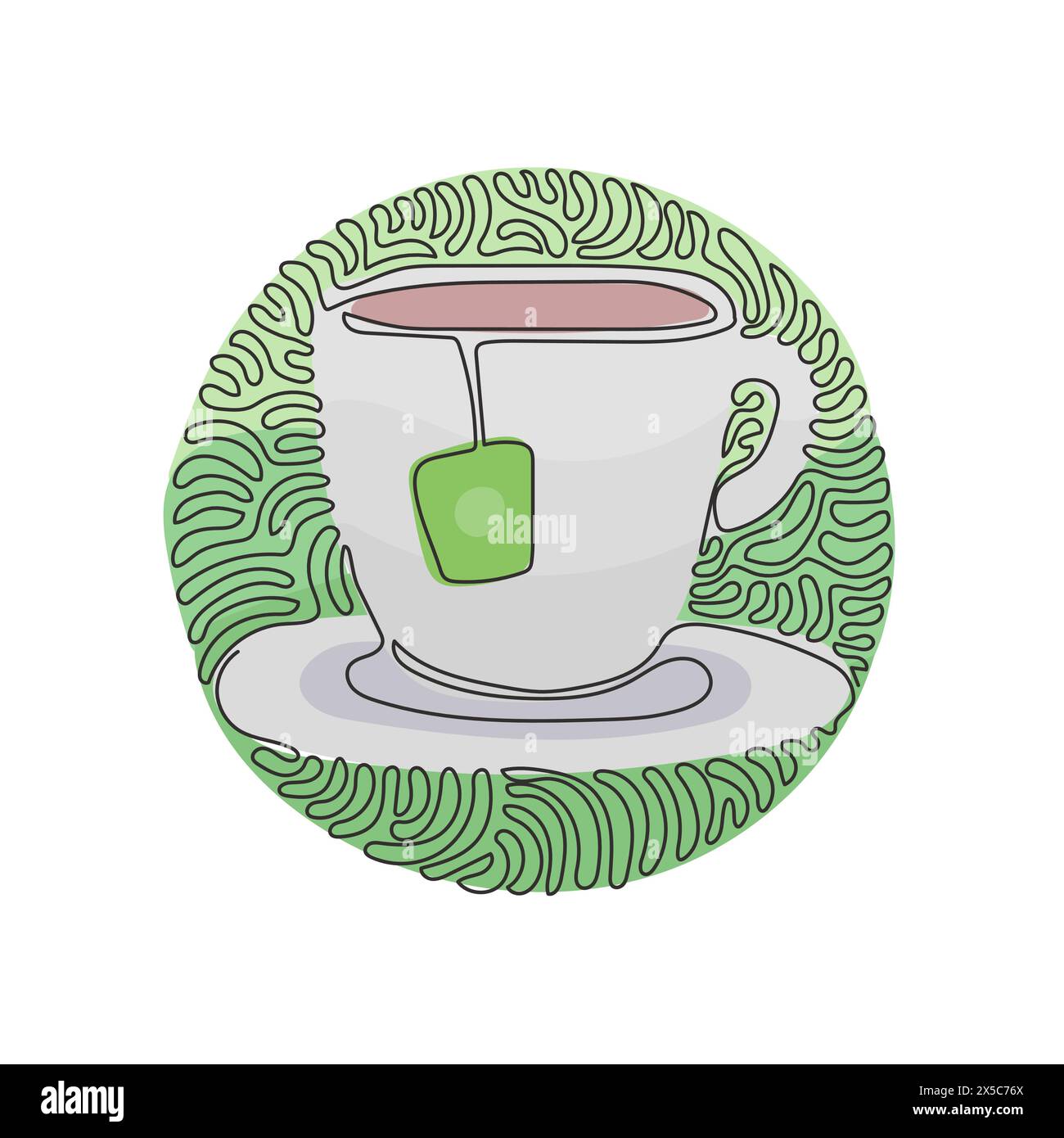 Single continuous line drawing cup with tea bag. Hot drinks for ...