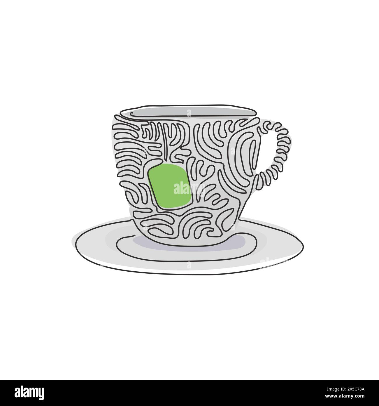 Continuous one line drawing cup with tea bag. Hot green tea drinks for ...