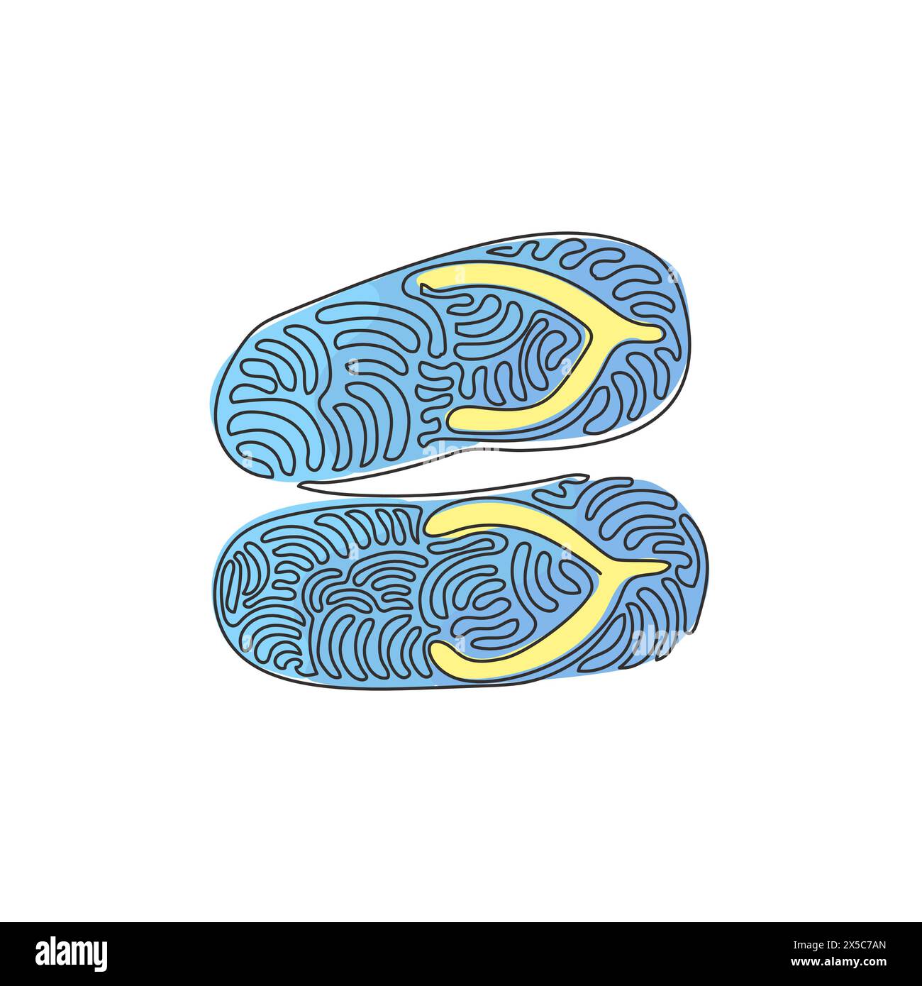 Continuous one line drawing flip flops icon. Cute and colorful summer flip flops for beach ...