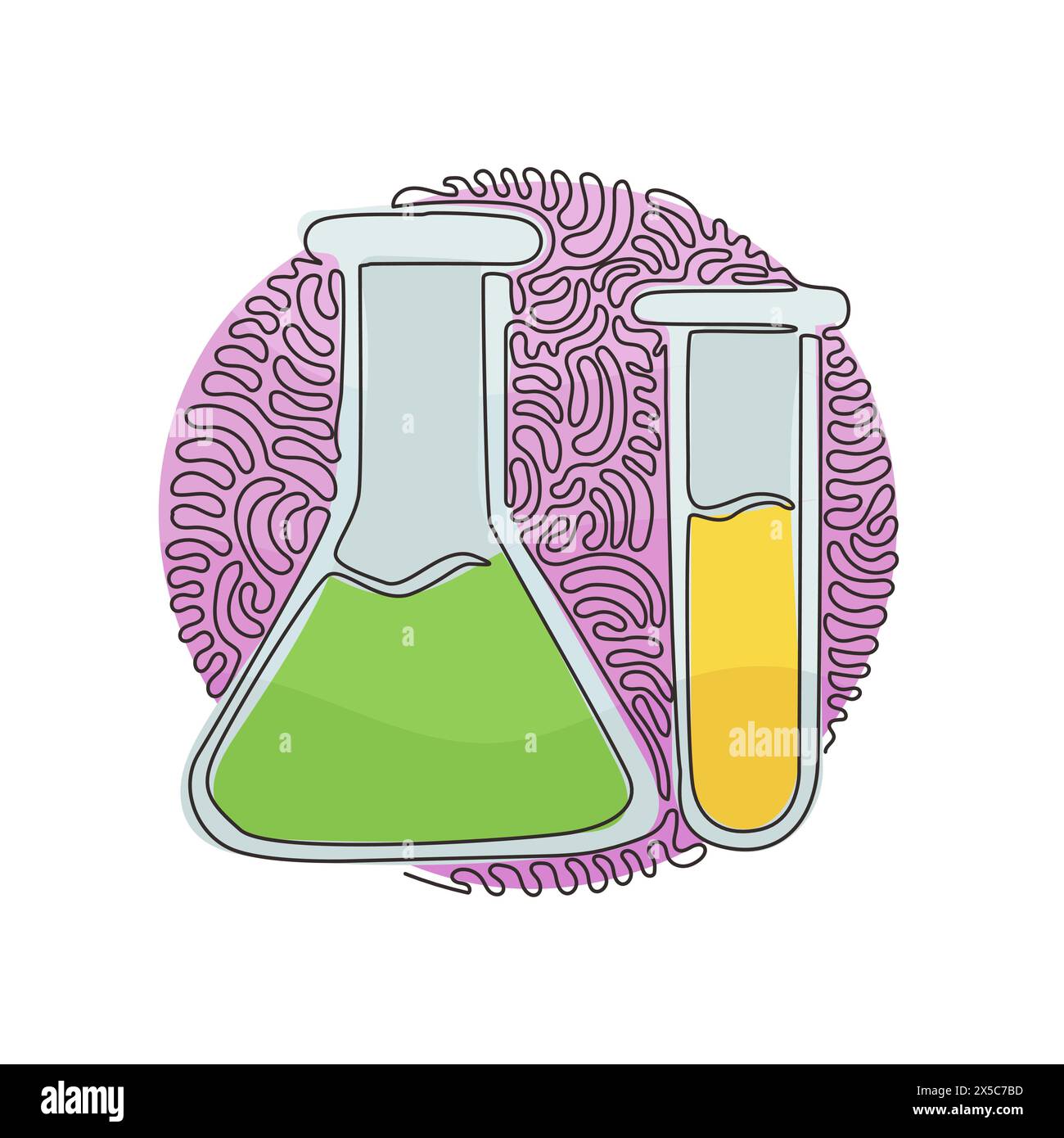 Continuous one line drawing chemistry laboratory glassware. Graduated ...