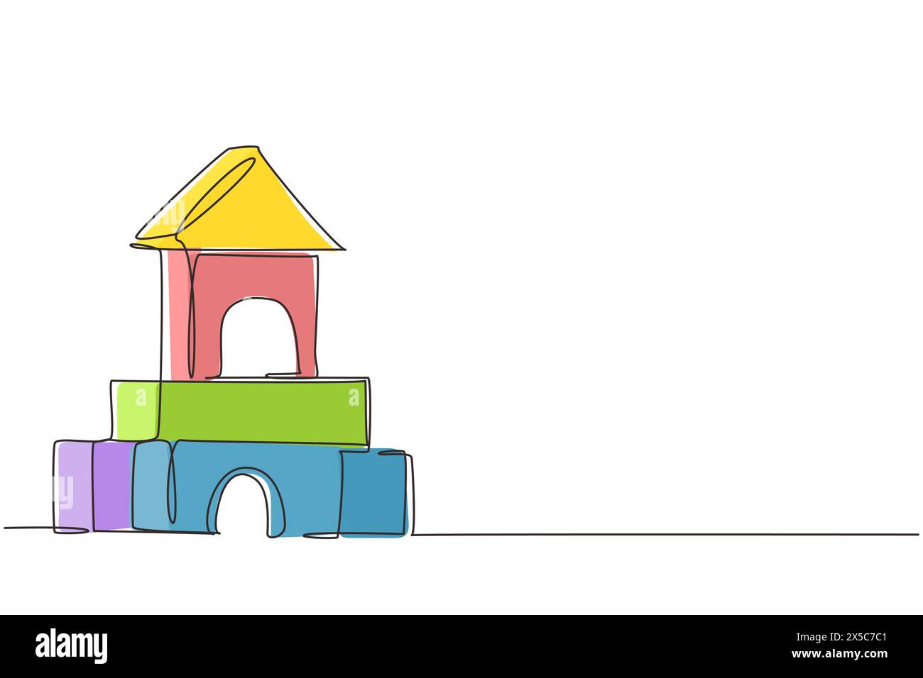 Single one line drawing brick house. House made of wooden blocks ...