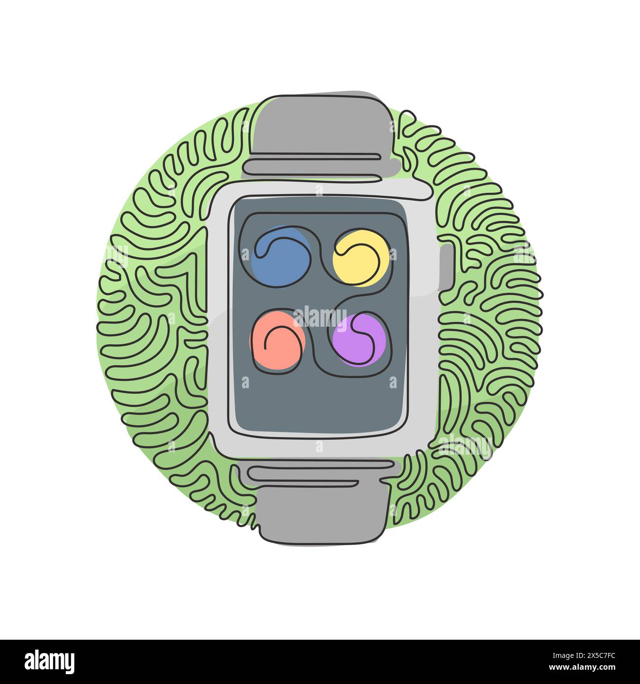 Continuous one line drawing Smart watch device display with app icons ...