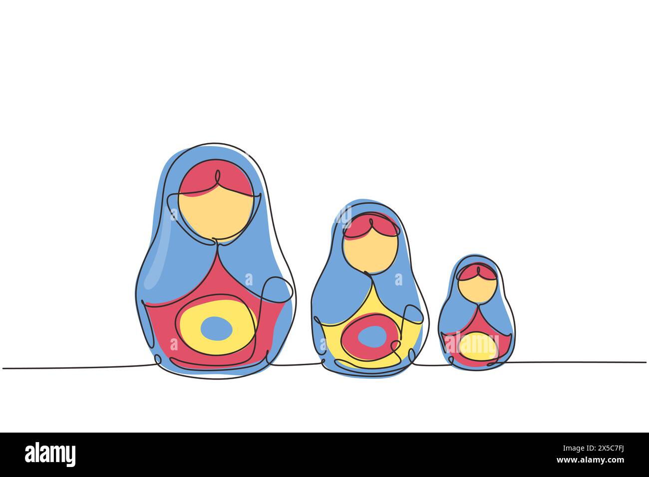 Continuous one line drawing matryoshka russian nesting dolls of ...
