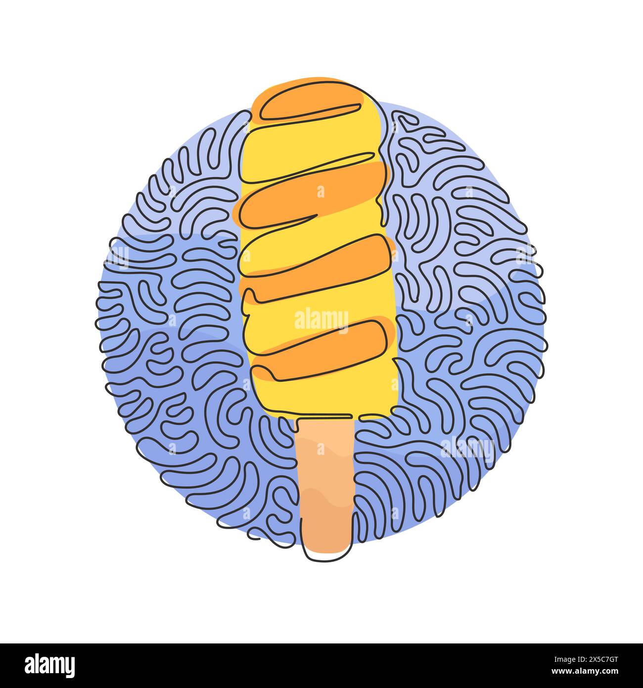Continuous one line drawing tasty popsicle twisted ice cream. Stick ...