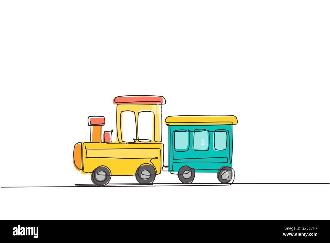 Continuous one line drawing toy train. Cute toy train and locomotive ...