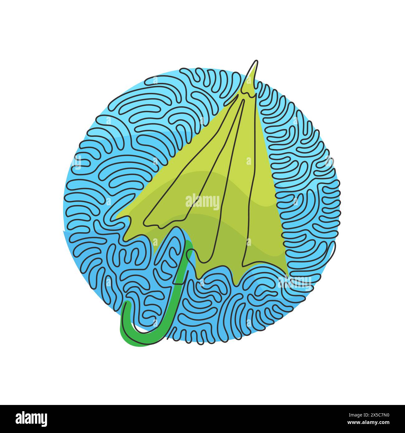 Single one line drawing umbrella close parasol handle rain object ...