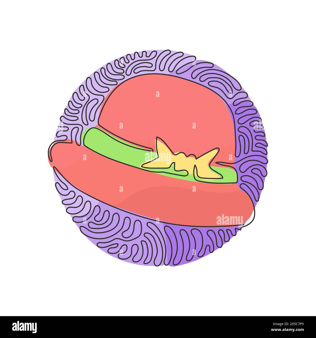 Single one line drawing ladies hat vintage. Pretty straw hat with ...