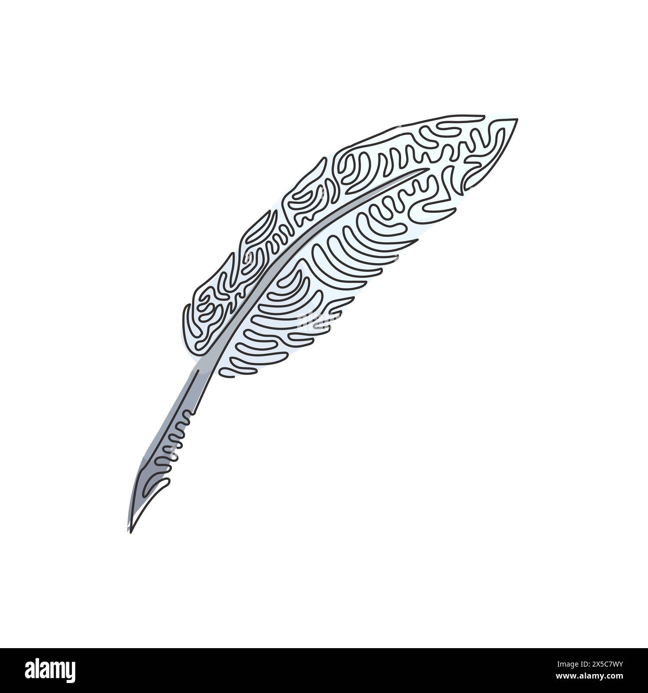 Single one line drawing vintage Feather quill pen logo with black ink ...