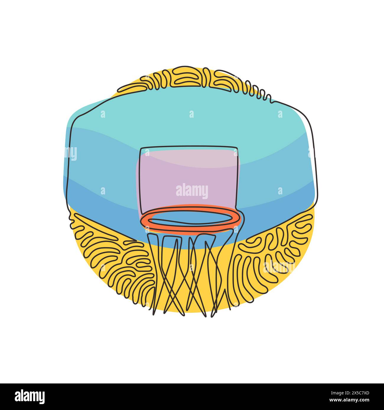 Continuous one line drawing basketball hoop, basketball basket. Net ...