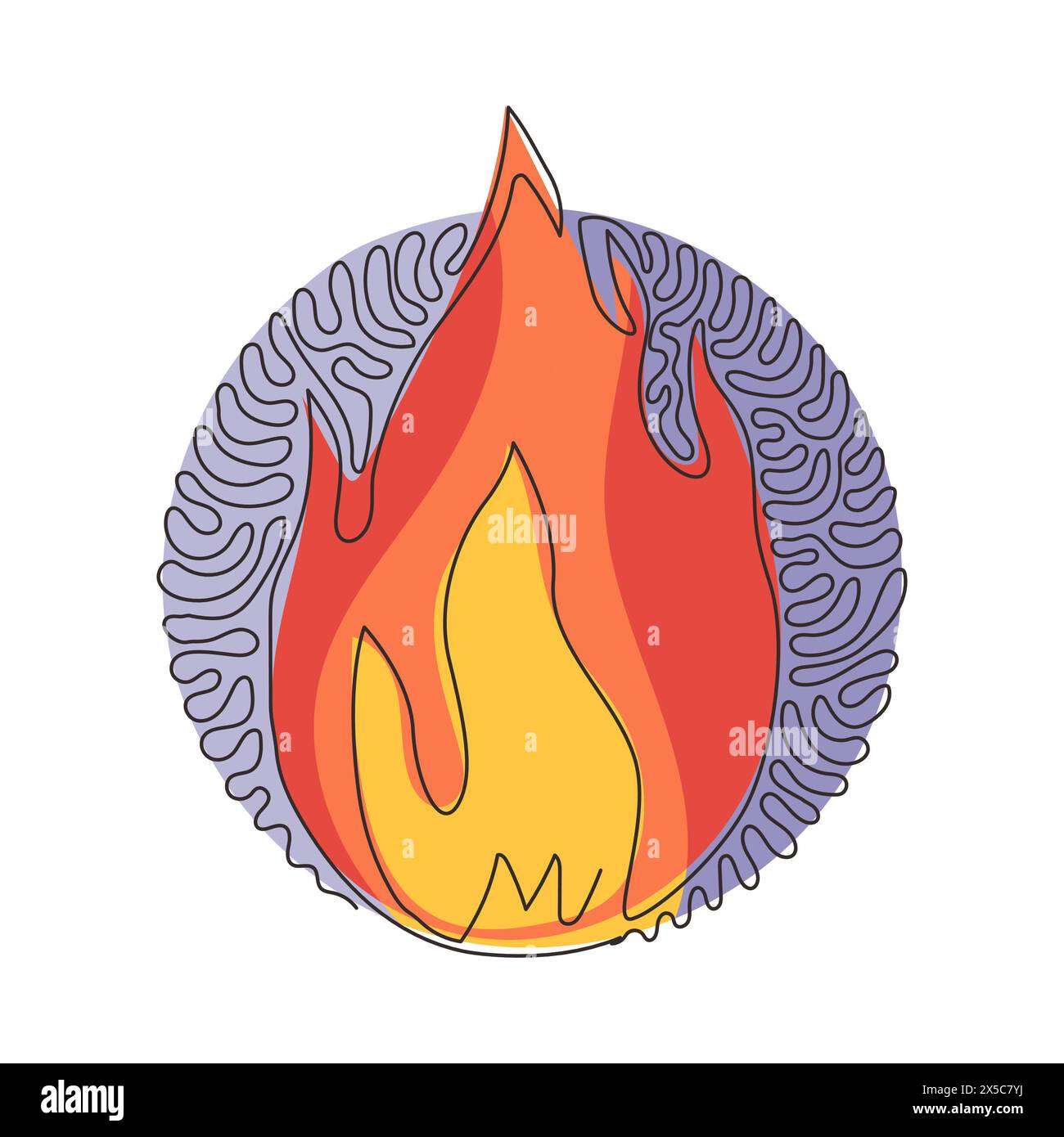 Continuous one line drawing fire, flame. Red flame in abstract style ...