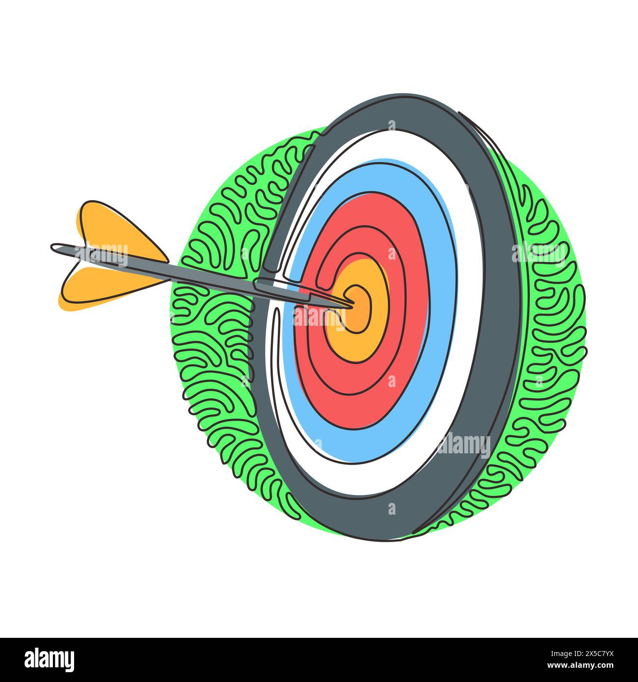 Single one line drawing darts arrows in target center business goal concept. Success hitting ...