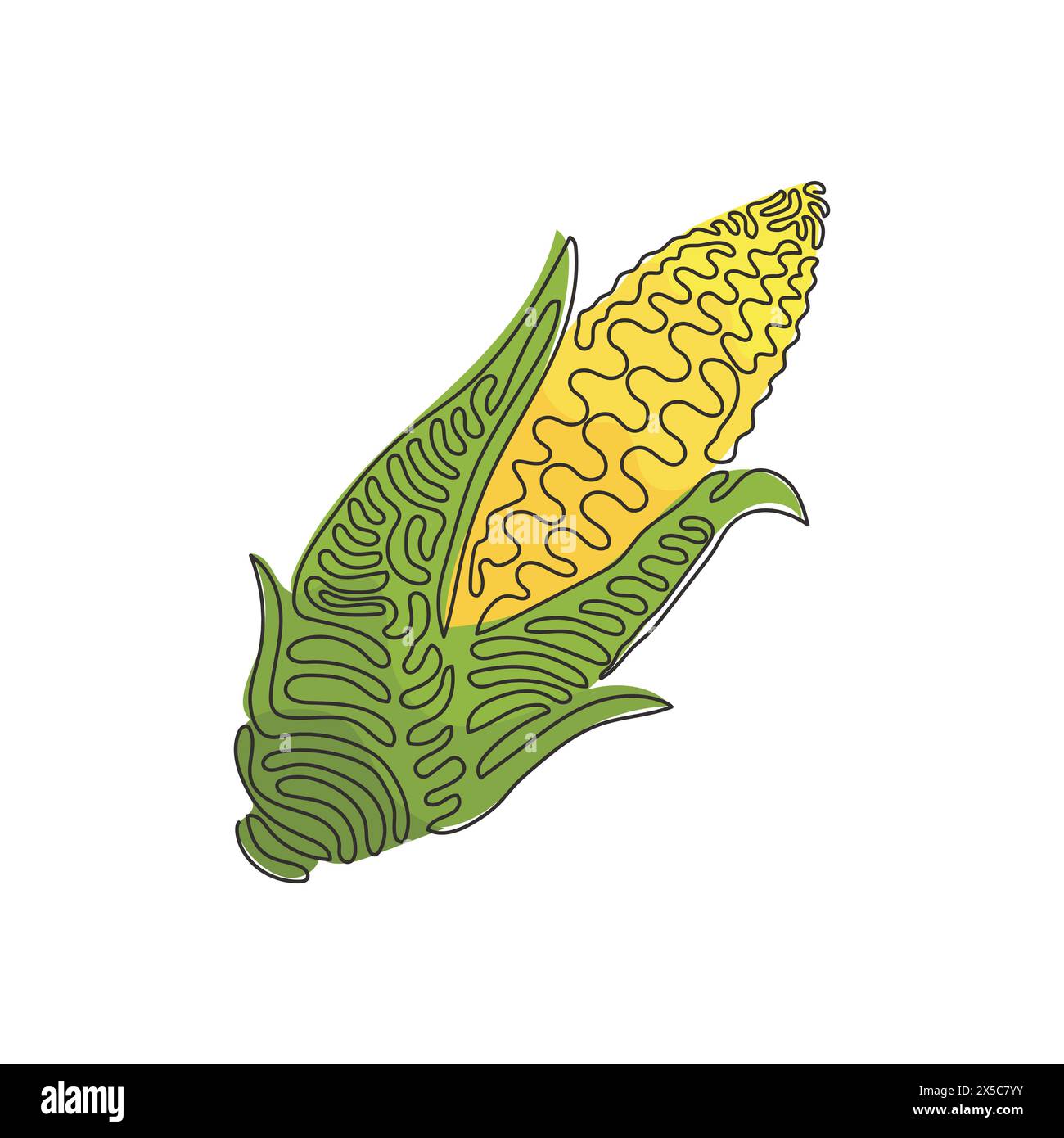 Single continuous line drawing husked cobs of sweet corn. Fresh ...