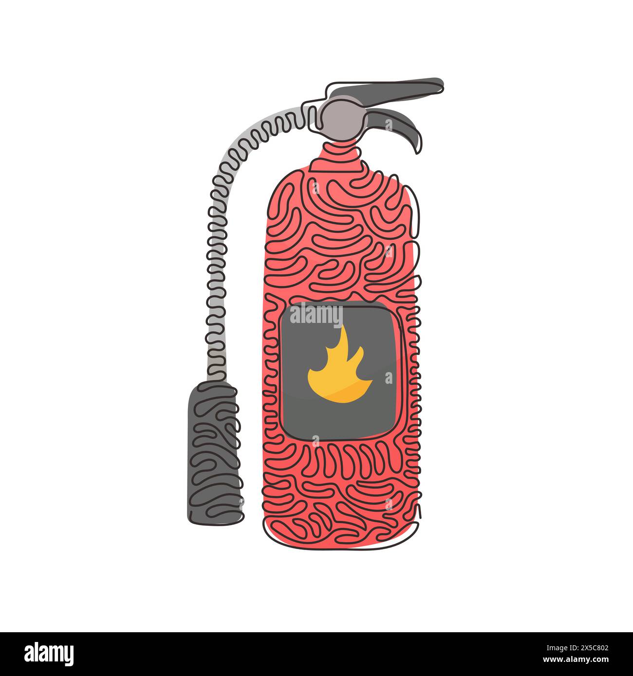 Continuous one line drawing red fire extinguisher protection with ...