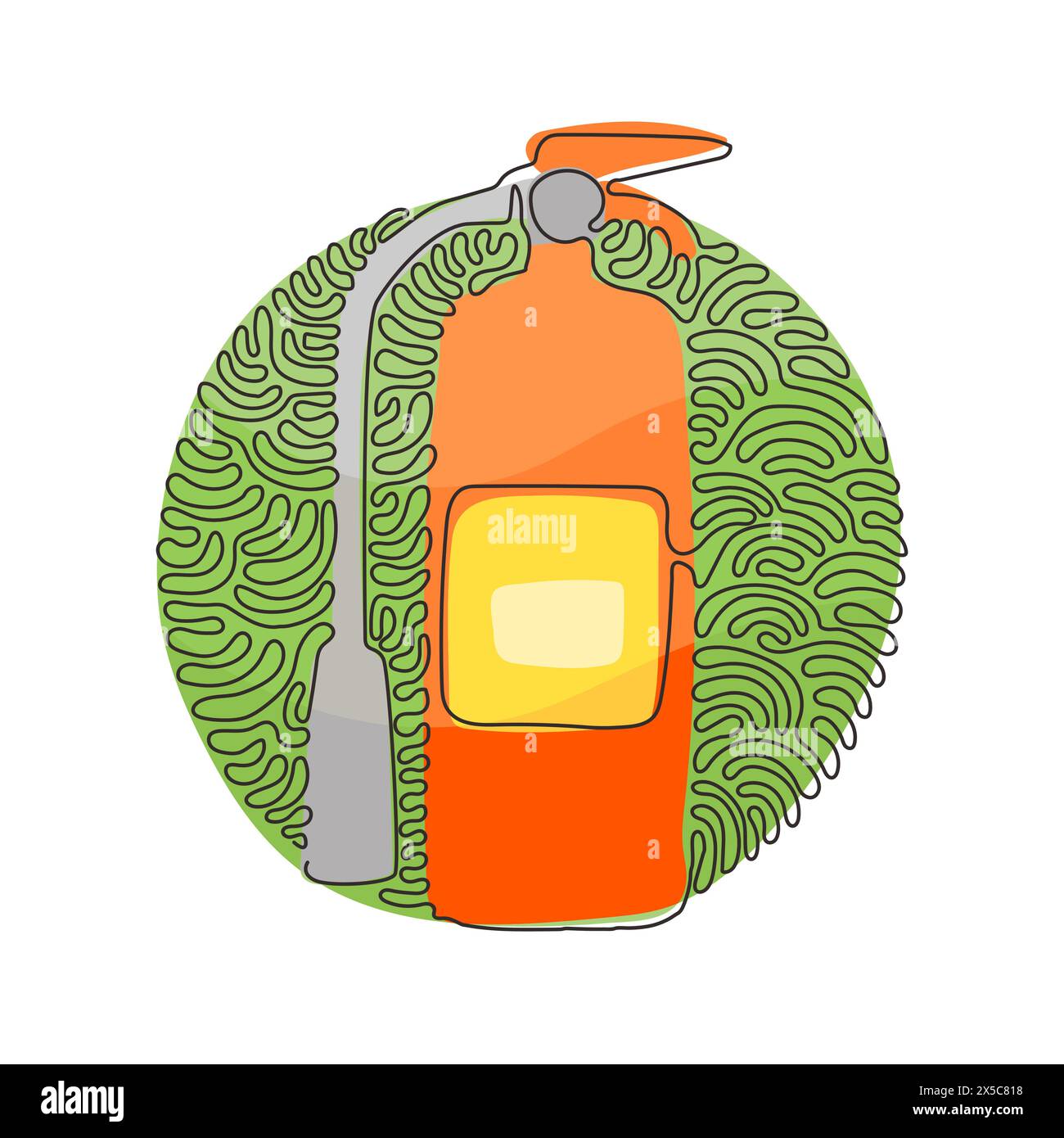 Single one line drawing red fire extinguisher protection with nozzle ...