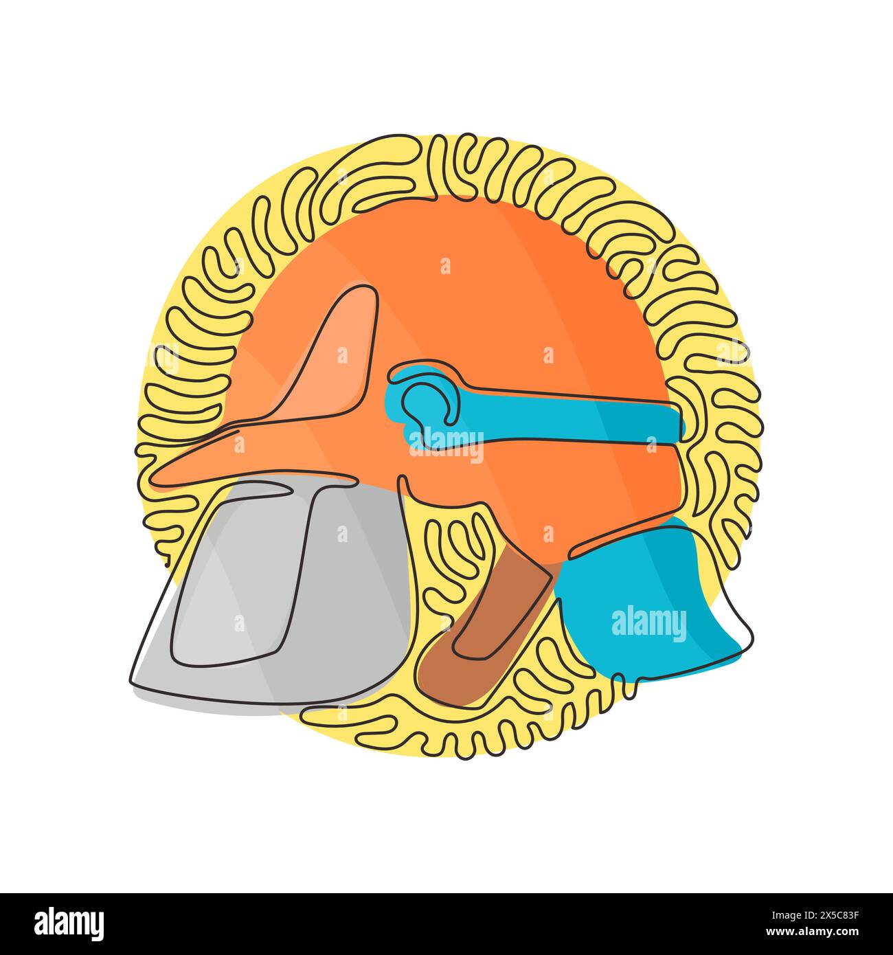 Continuous one line drawing red firefighter helmet with protective ...