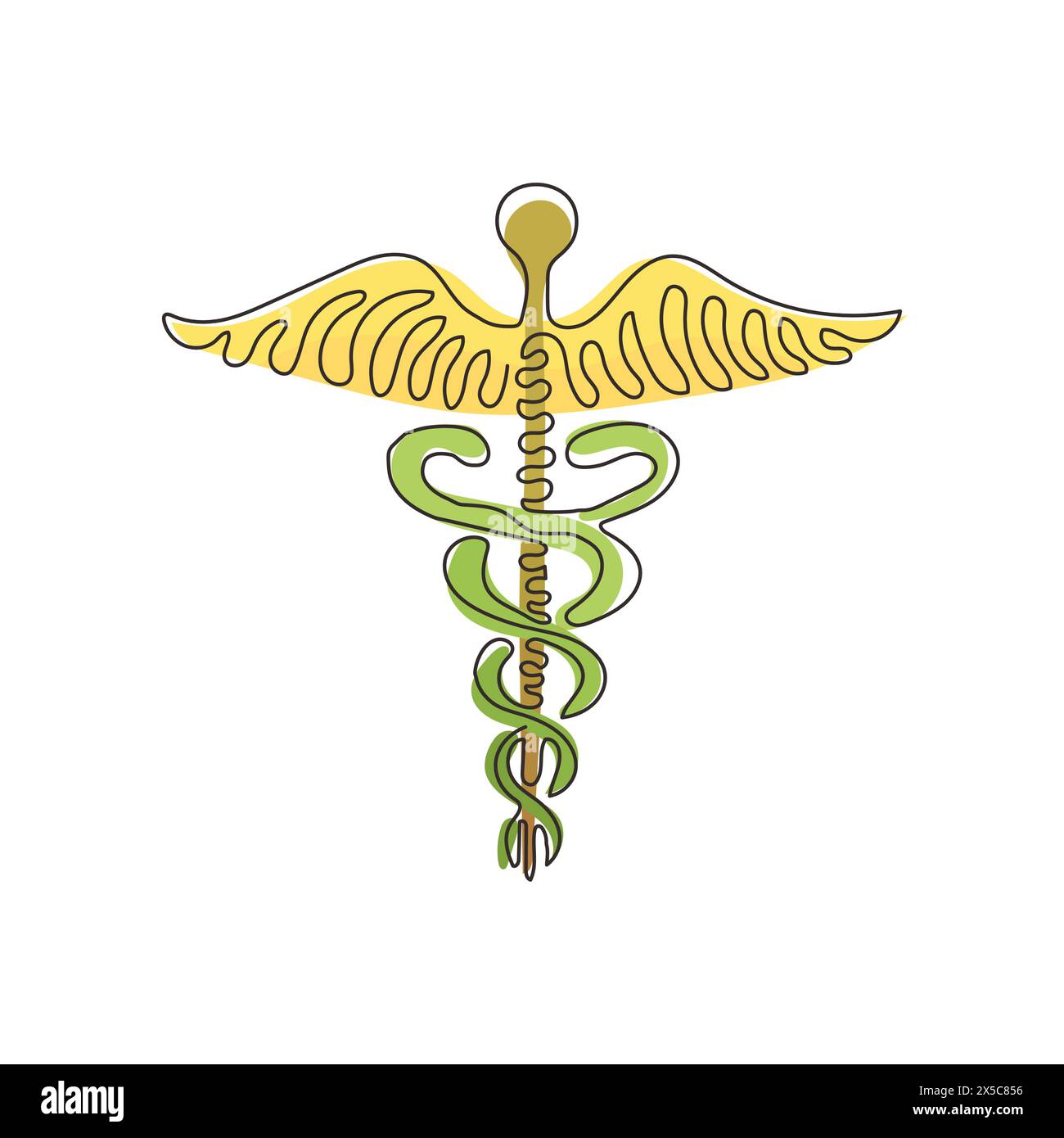 Single one line drawing Caduceus - medical center, pharmacy, hospital ...