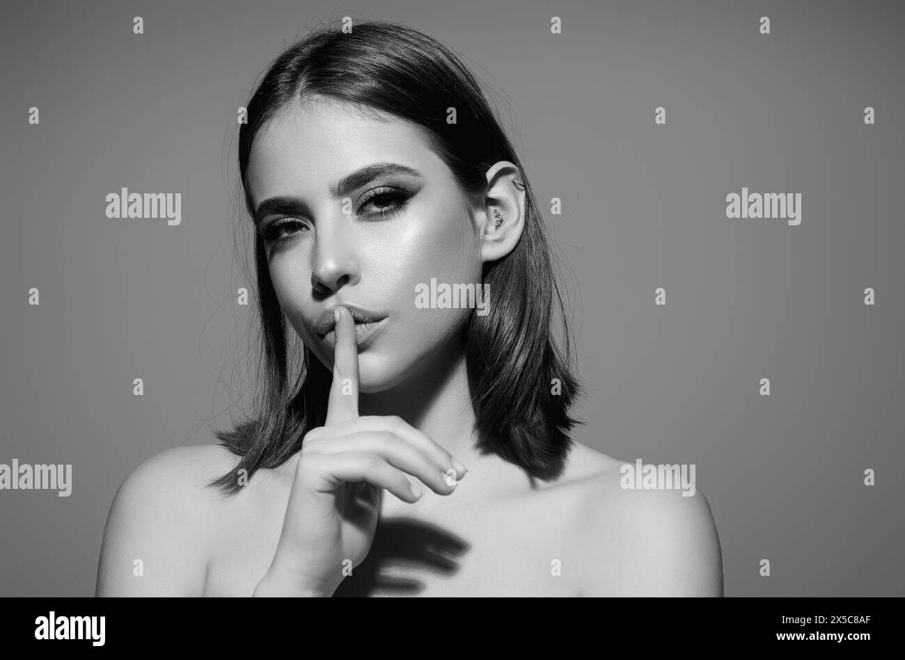 Say secret hush be quiet with finger on lips. Shhh gesture isolated on ...