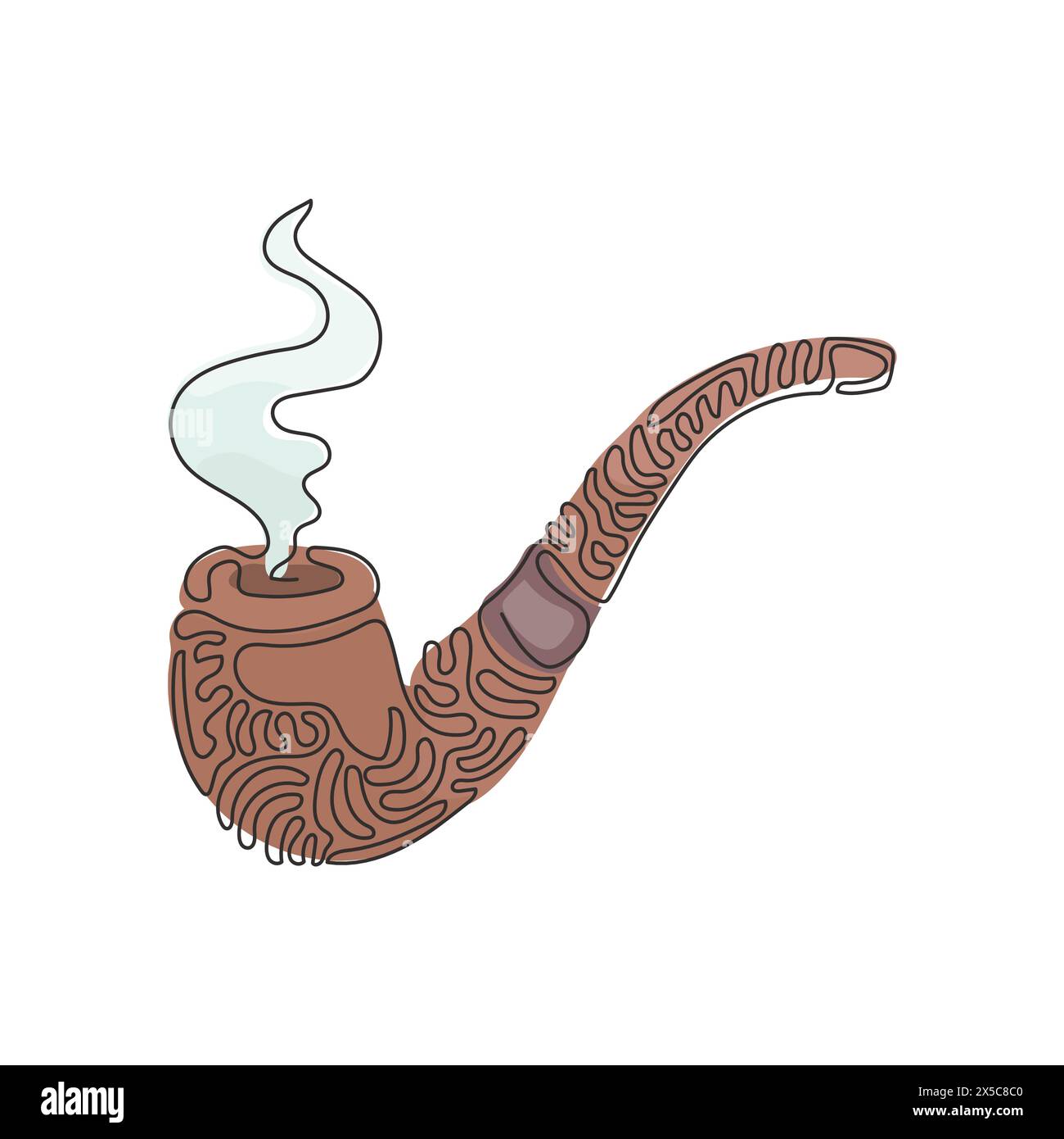 Single continuous line drawing smoking pipe with smoke. Tobacco pipe ...
