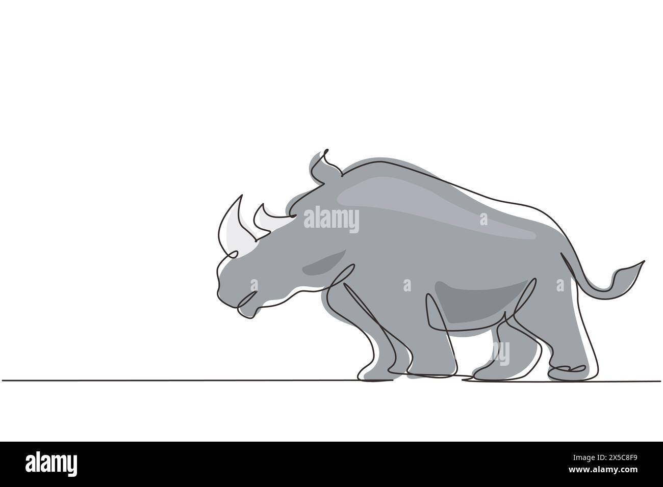 Continuous one line drawing strong rhinoceros for conservation national ...