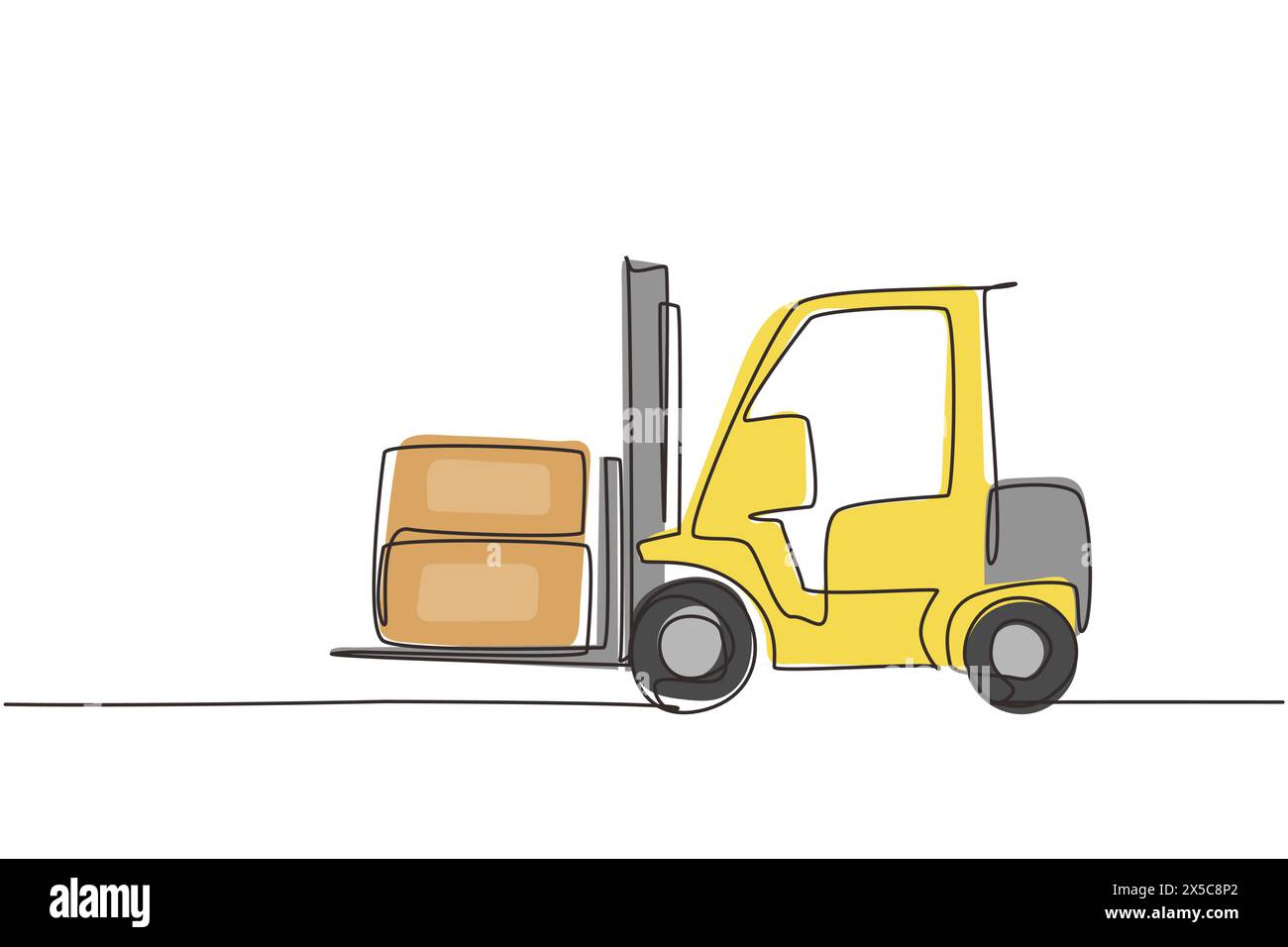 Continuous one line drawing forklift truck with boxes. Heavy automobile ...