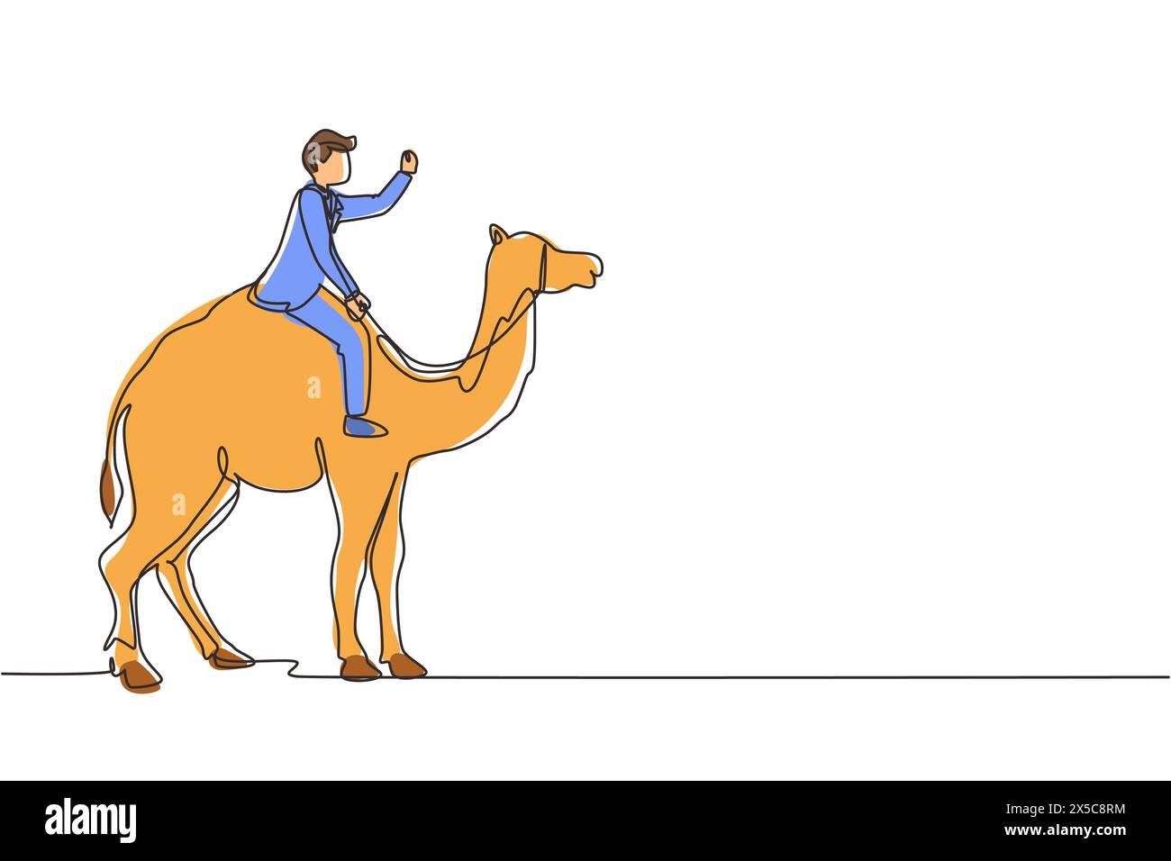 Continuous one line drawing Arabian businessman riding camel ...