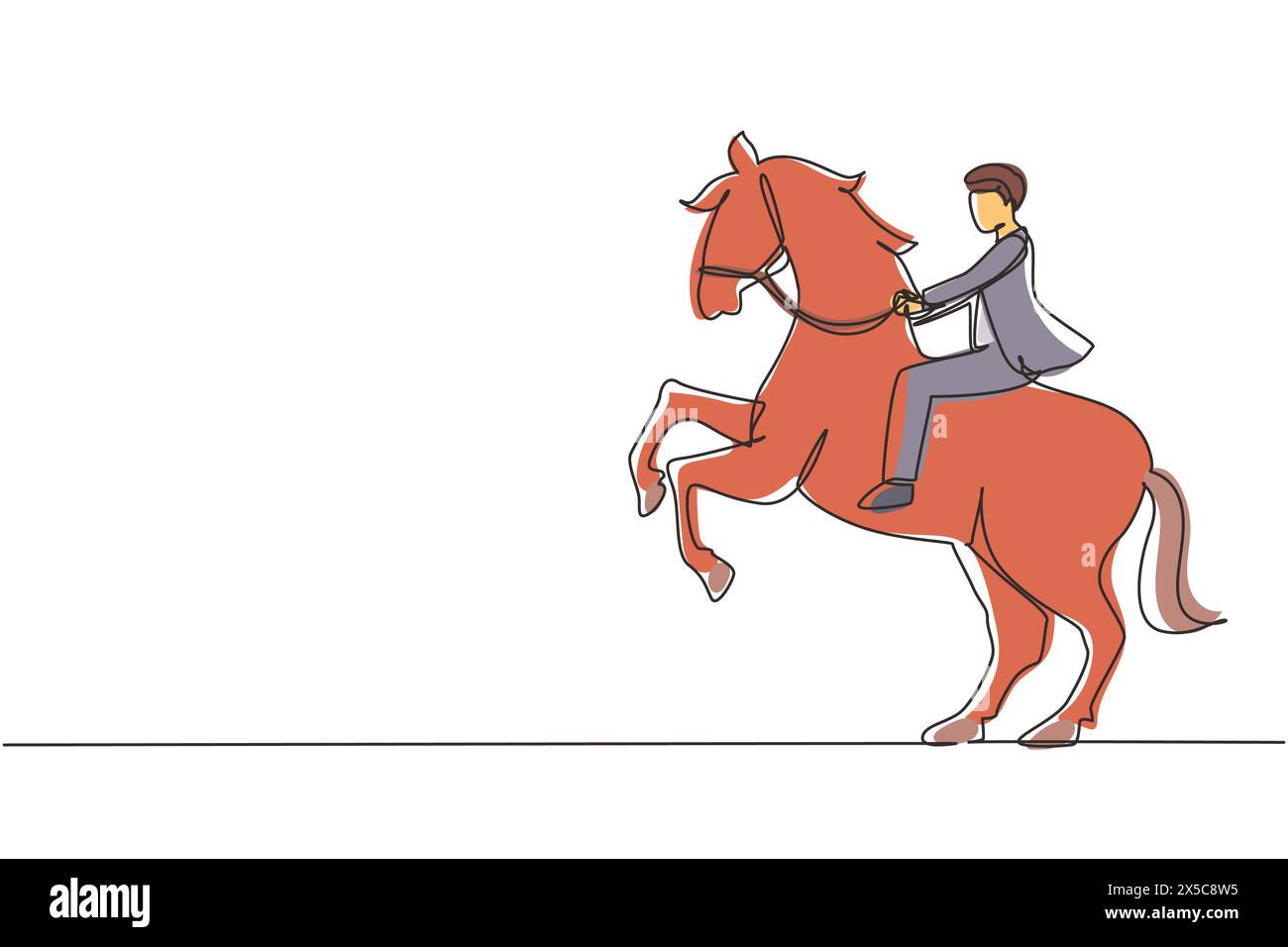 Single continuous line drawing businessman riding horse symbol of ...