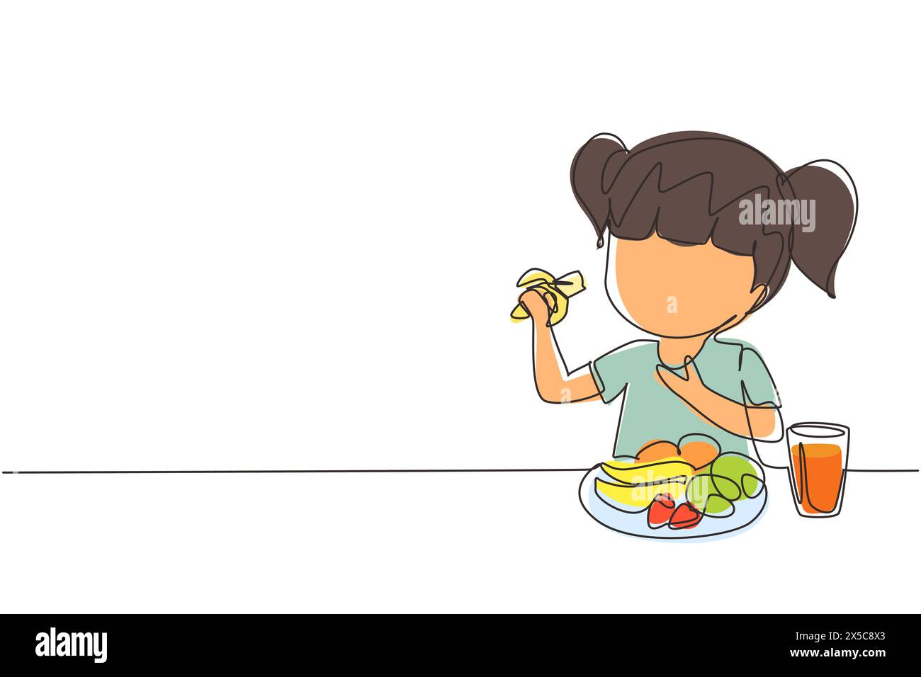 Girl sitting table apple Stock Vector Images - Alamy