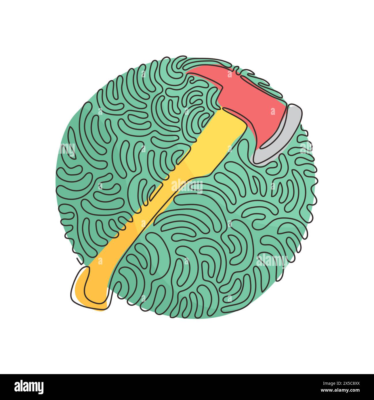 Single continuous line drawing red fire axe icon. Firefighter ax. Fire ...