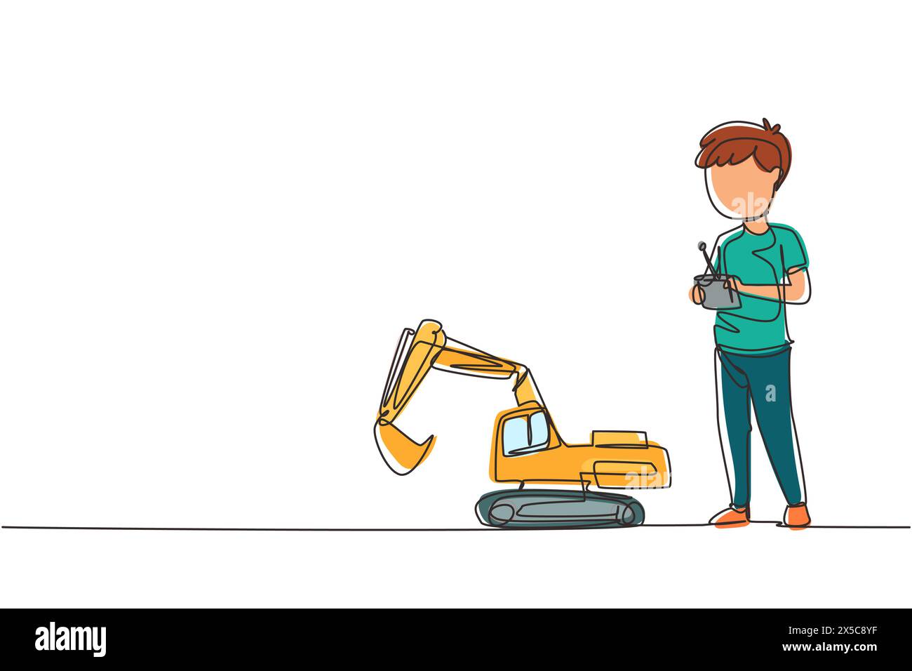 Single continuous line drawing boy playing with remote-controlled ...