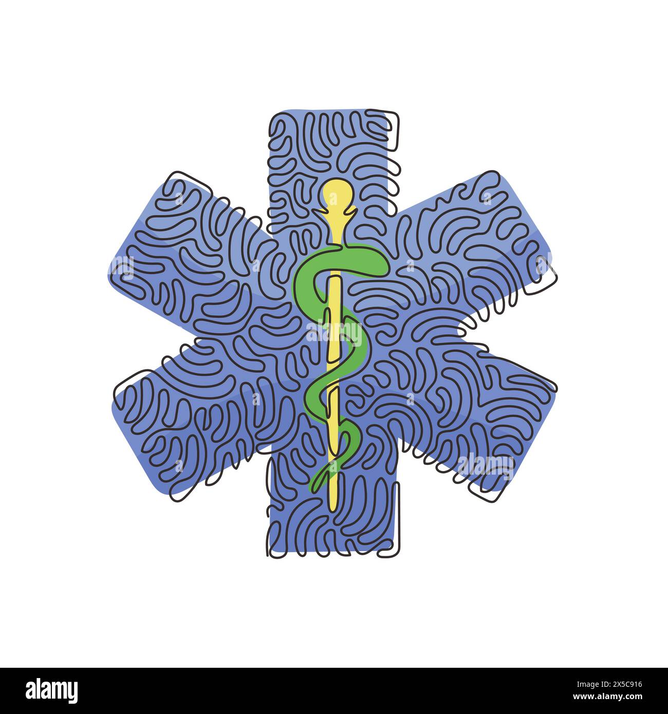 Single continuous line drawing medical snake health symbol. Medicine ...