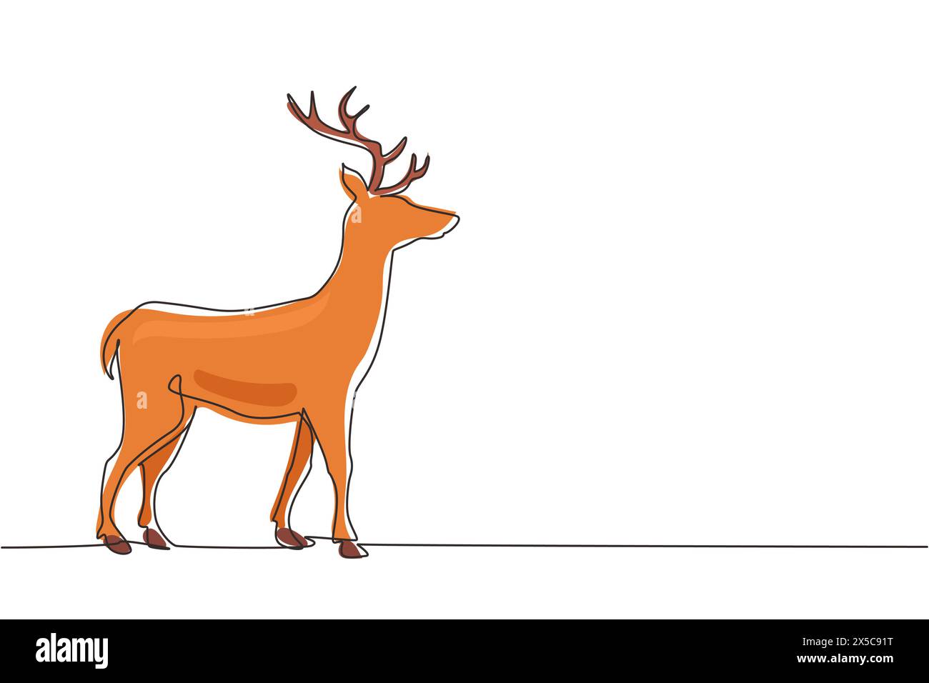 Single continuous line drawing forest wild deer. Standing wild reindeer ...