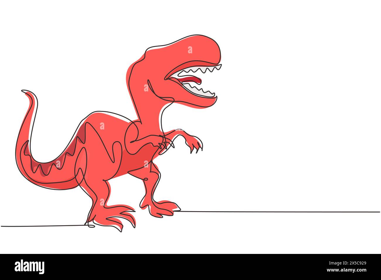 Single one line drawing tyrannosaurus rex. Roaring tyrannosaurus ...