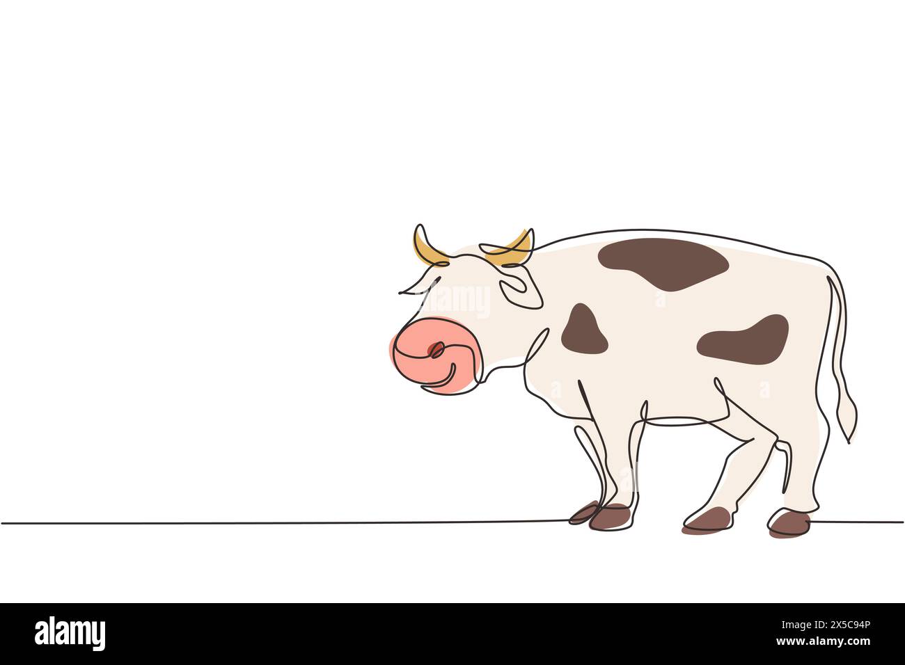 Single one line drawing fat cow for husbandry logo identity. Mammal ...