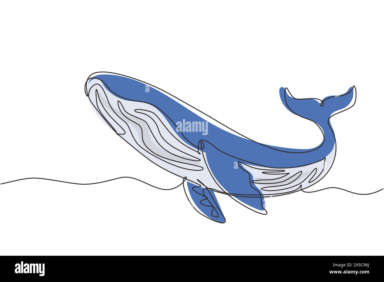Continuous one line drawing wild whale fish swimming in sea life ...