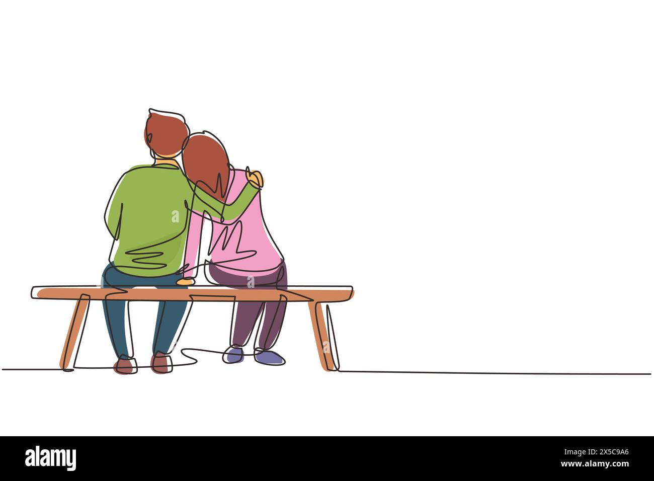 Continuous One Line Drawing Romantic Couple Chatting And Hugging While