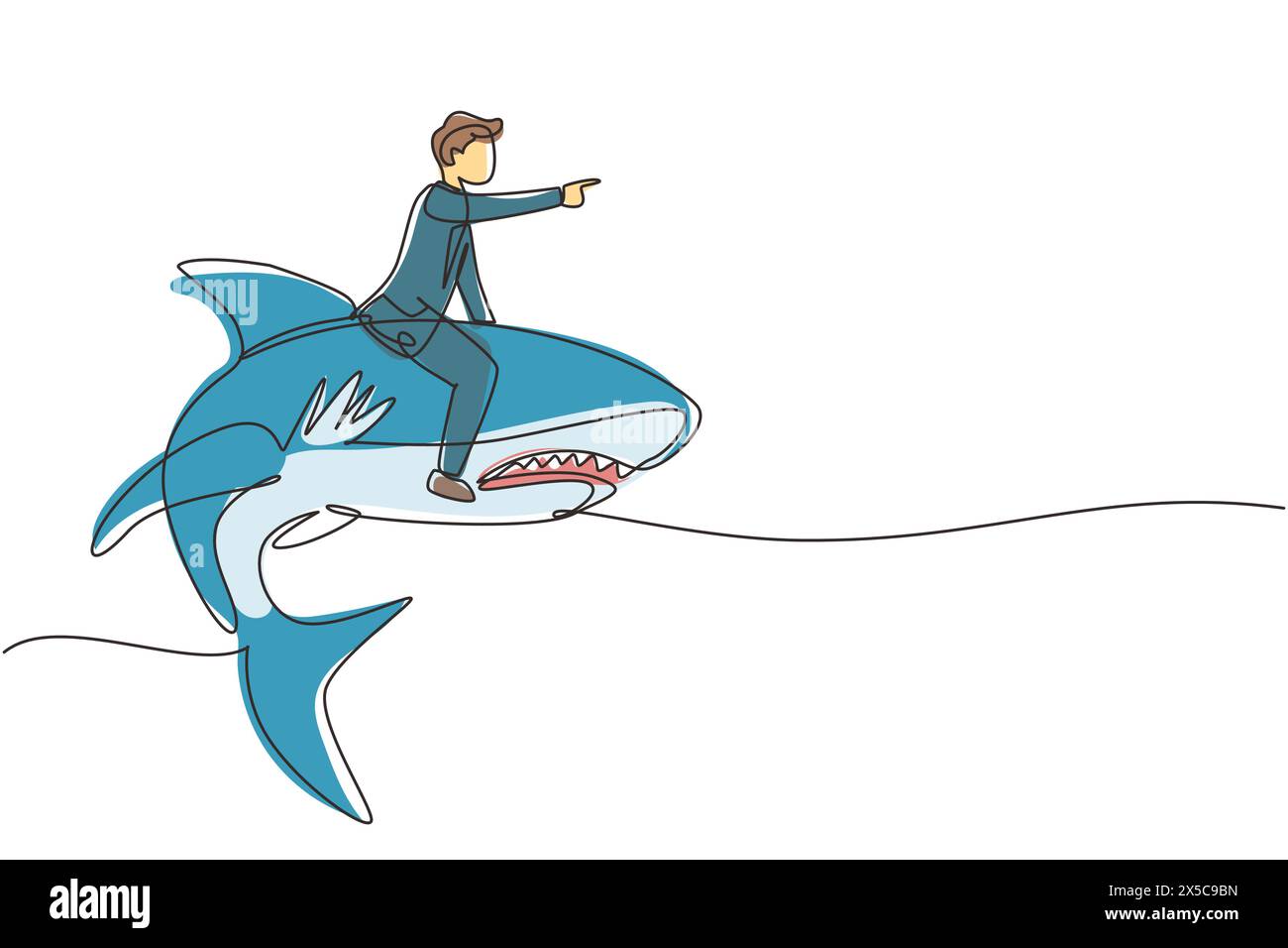 Continuous one line drawing brave businessman riding huge dangerous ...