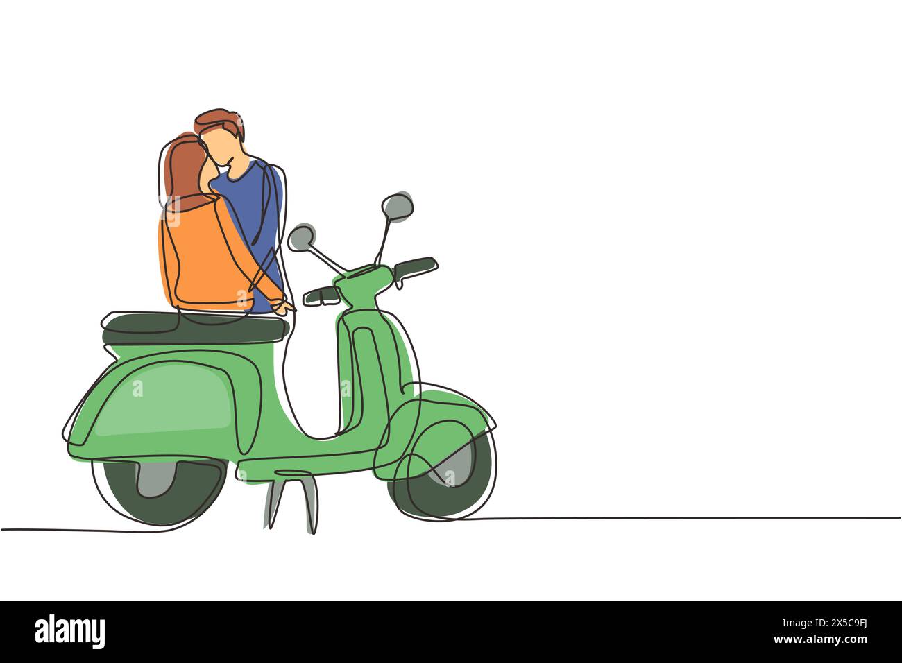 Single continuous line drawing couple on date outdoors, girlfriend and ...