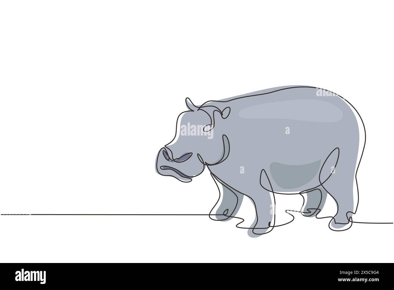 Single continuous line drawing big cute hippopotamus for company logo ...