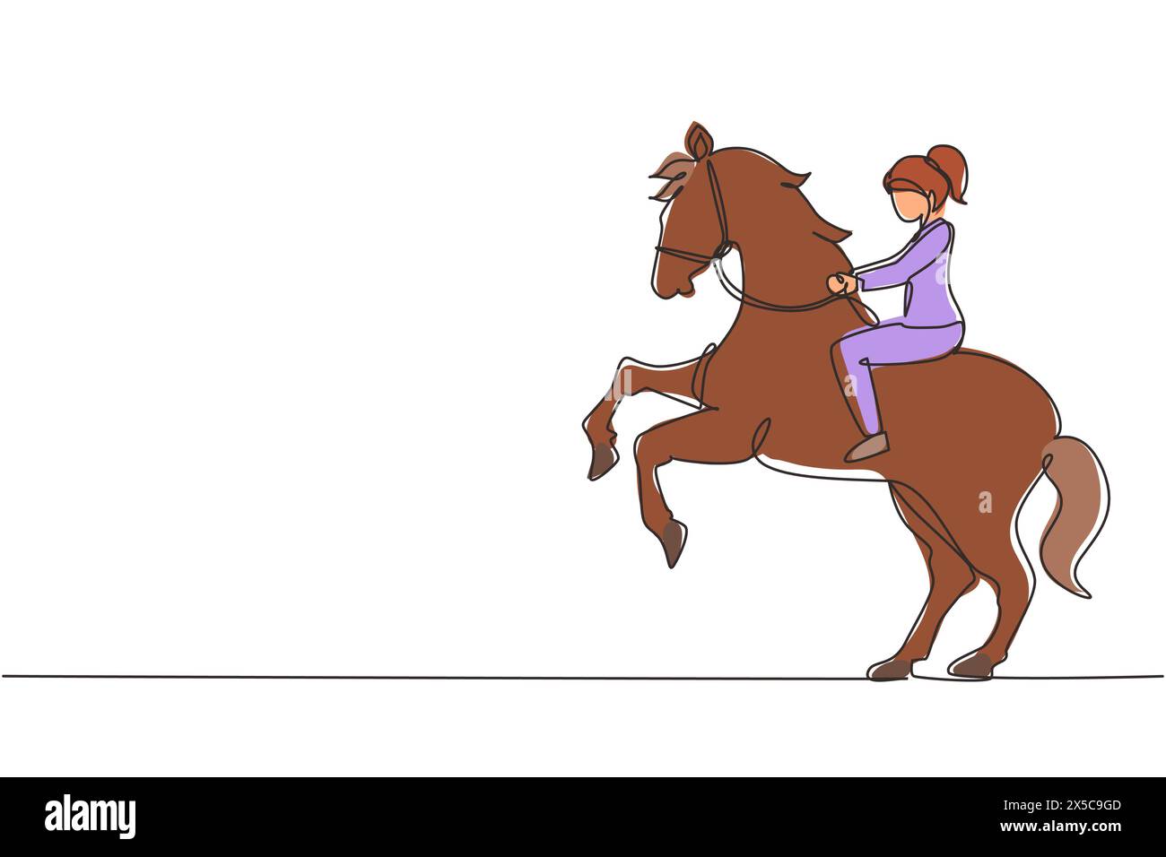 Continuous one line drawing businesswoman riding horse symbol of ...