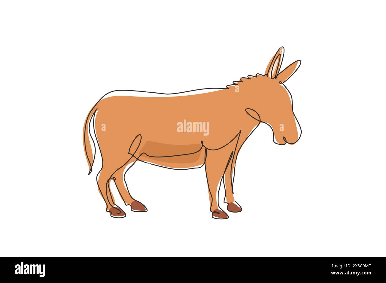 Single one line drawing donkey cute farm animal. Friendly tame animals ...
