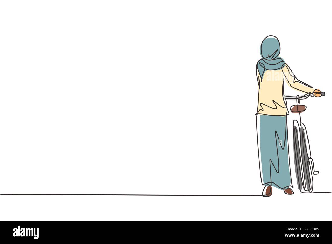 Continuous one line drawing back view walking Arabian lady with ... Continuous one line drawing back view walking Arabian lady with ...