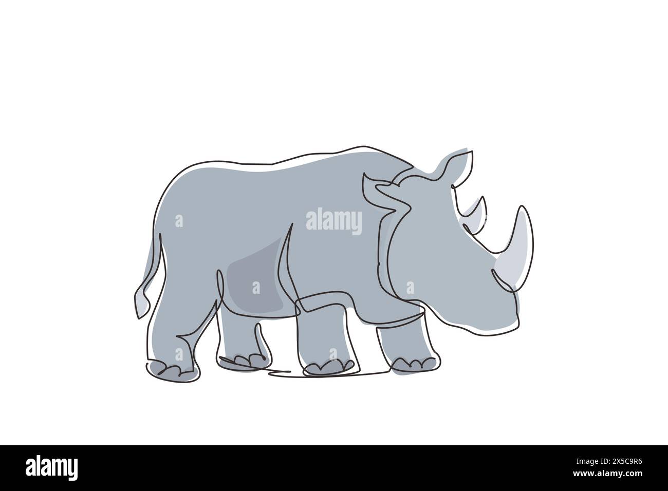 Single continuous line drawing strong rhinoceros for conservation ...
