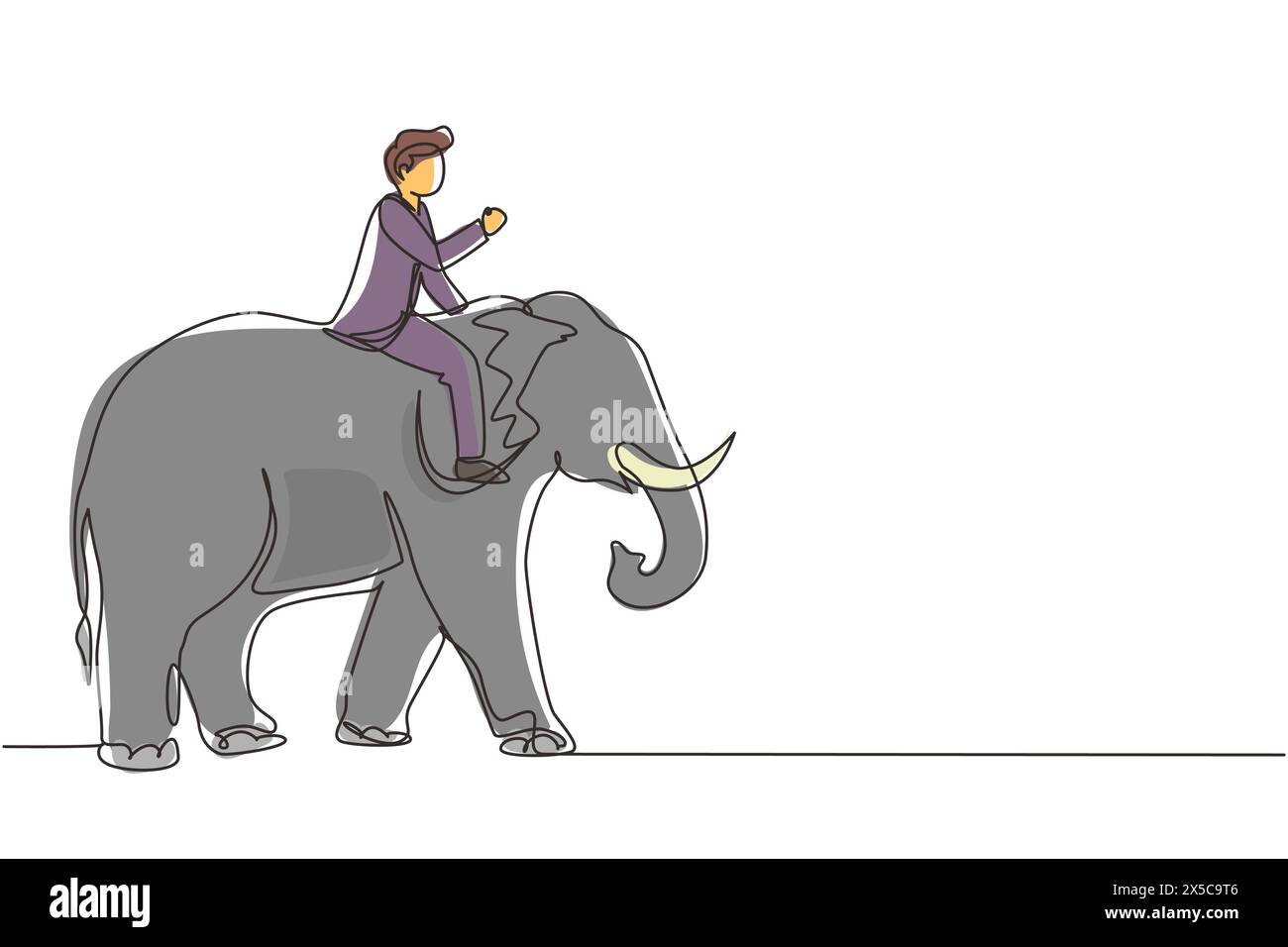 Single one line drawing businessman riding elephant symbol of success ...