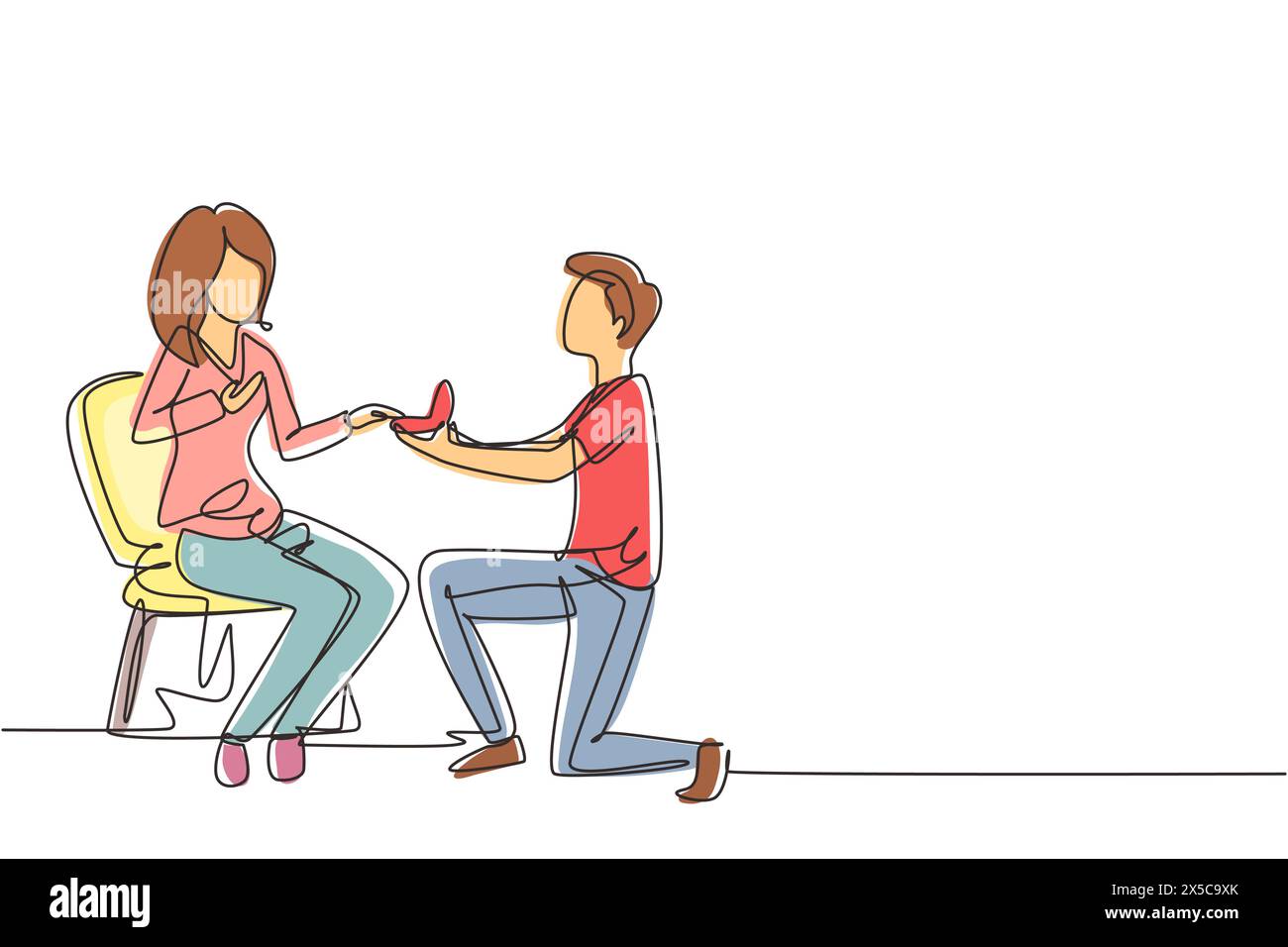 Single Continuous Line Drawing Man Makes Marriage Proposal Woman And