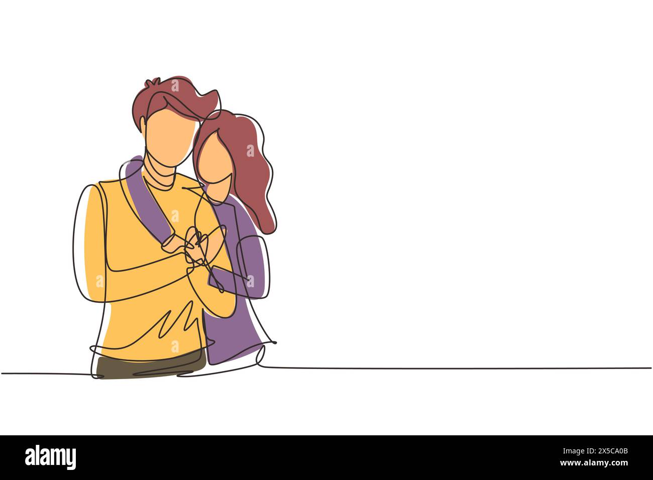 Single one line drawing lovers man and woman hug. Happy family concept ...