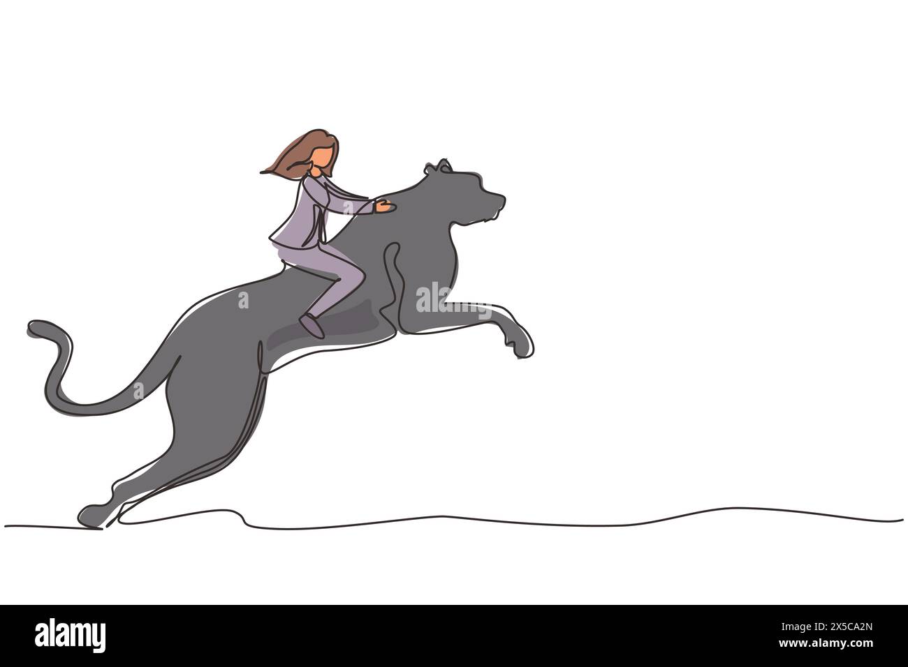 Single continuous line drawing businesswoman riding cheetah symbol of ...